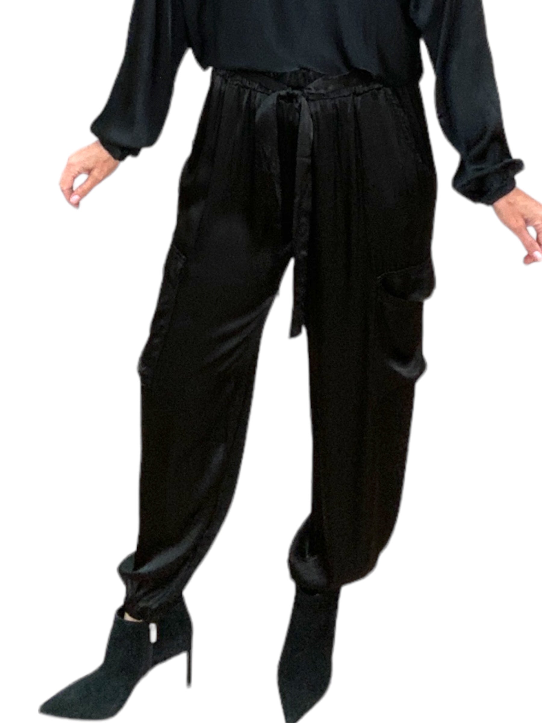 MARIAH SATIN COMBAT PANTS-BLACK – Kingfisher Road