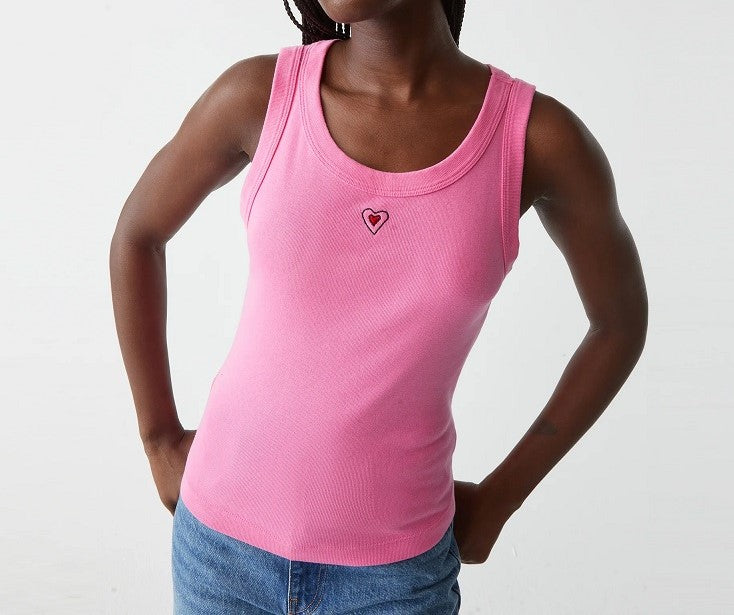 TINI EMBROIDERED HEART TANK-FLAMINGO | Kingfisher Road | Online Boutique